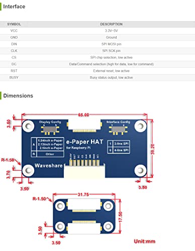 waveshare 5.83inch E-Ink Display HAT Compatible with Raspberry Pi 4B/3B+/3B/2B/B+/A+/Zero/Zero W/WH/Zero 2W Series Boards 648×480 Resolution Red/Black/White Three-Color SPI Interface