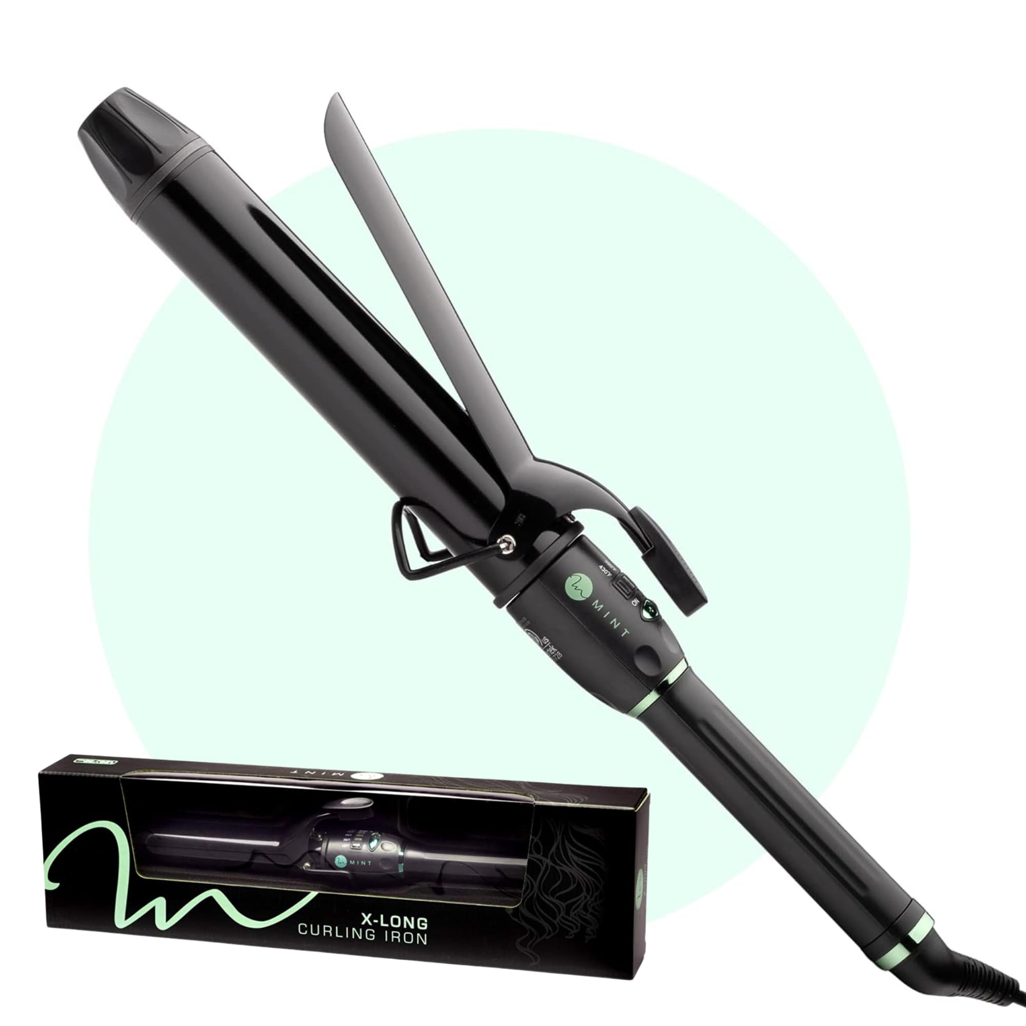 MINT Professional Extra Long Hair Curling Iron 1 1/2 inch | 2-Heater Ceramic Barrel That Stays Hot | 1.5 Inch Hair Iron Curler for Beach Waves | Travel-Ready International Dual Voltage