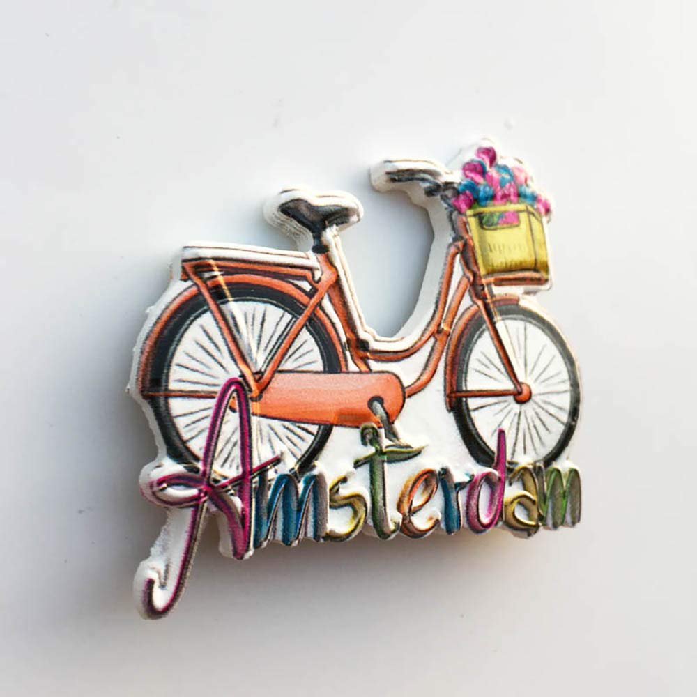 Amsterdam Holland 3D Bicycle Refrigerator Magnet Tourist Travel Souvenirs Handmade Resin Craft Magnetic Stickers Home Kitchen Decoration Netherlands Fridge Magnet Collection Gift