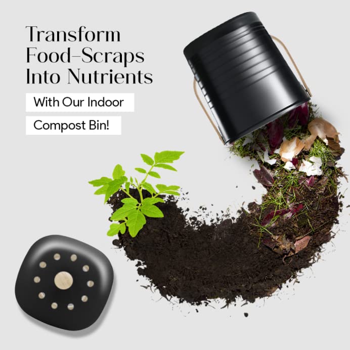 Bamboo Fiber Compost Bin Kitchen Counter - Stylish Indoor Compost Bucket for Kitchen Countertop - Includes 2 Charcoal Filters 15mm Thick - Recycling Trash Food Waste Composter Bins (Black)