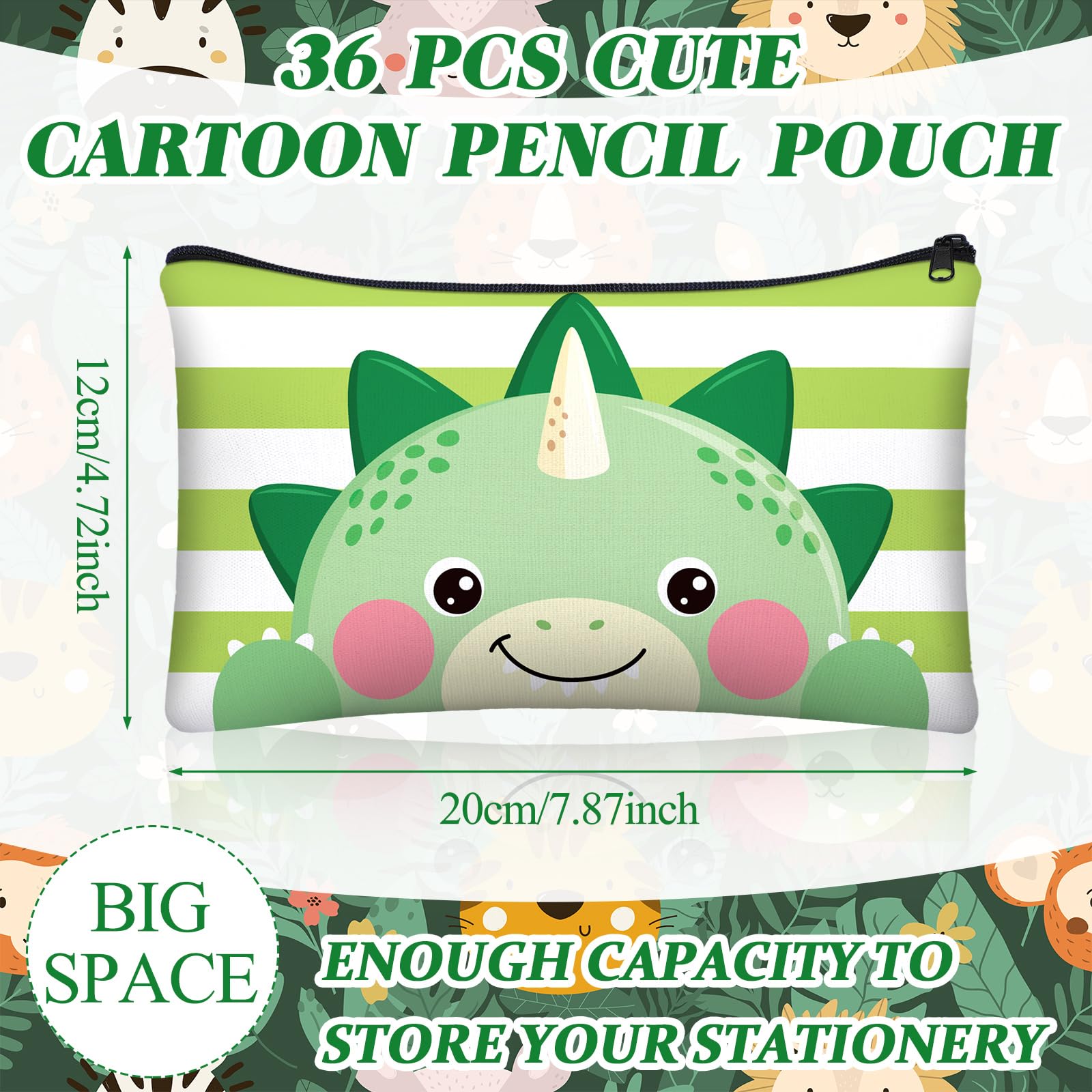 Affrolling 36 Pcs Cartoon Animal Pencil Case Bulk Cute Cartoon Pencil Pouch Multicolor Canvas Pen Bag Organizer with Zipper Stationery Back to School Supplies(Lovely)