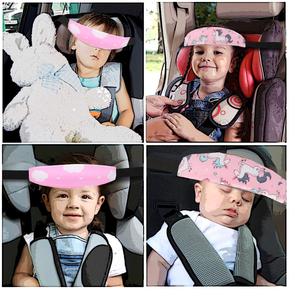 Accmor Baby Carseat Head Support Band Strap 2 Pack for Carseats Stroller Neck Relief Head Strap for Toddler Child Kids Infant(Pink Unicorn + Pink Cloud Pattern)