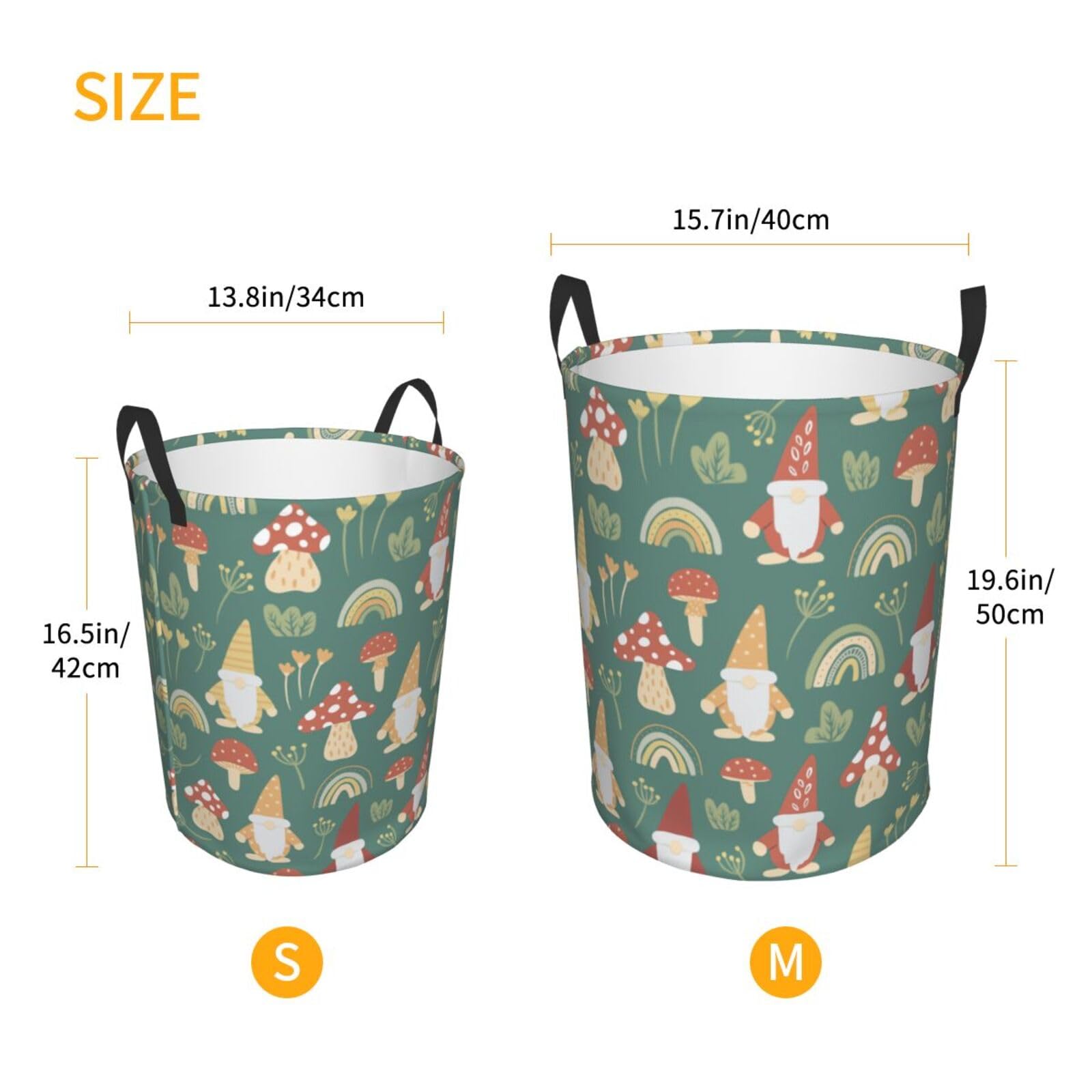 AFHYZY Gnome Laundry Hamper Collapsible Laundry Baskets with Handles Dirty Foldable Clothes Basket Easy Carry Laundry Bag Round Storage Basket for Blanket, Bedroom, Dorm, Family (S) -Mushroom