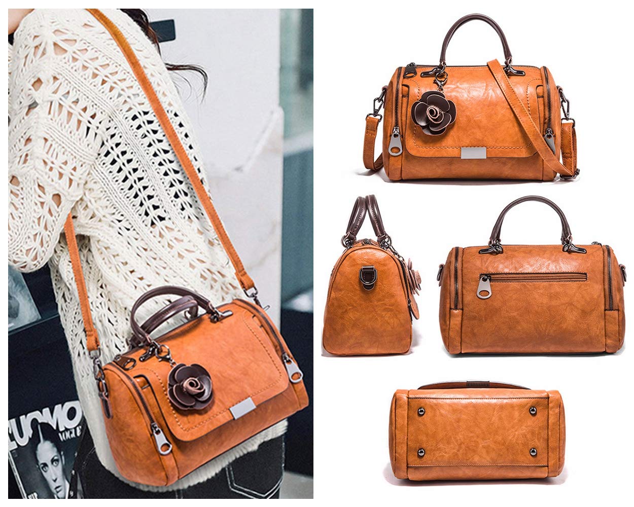 Barrel Style Handbags for Women Small Top Handle Satchel Crossbody Ladies Leather Purse