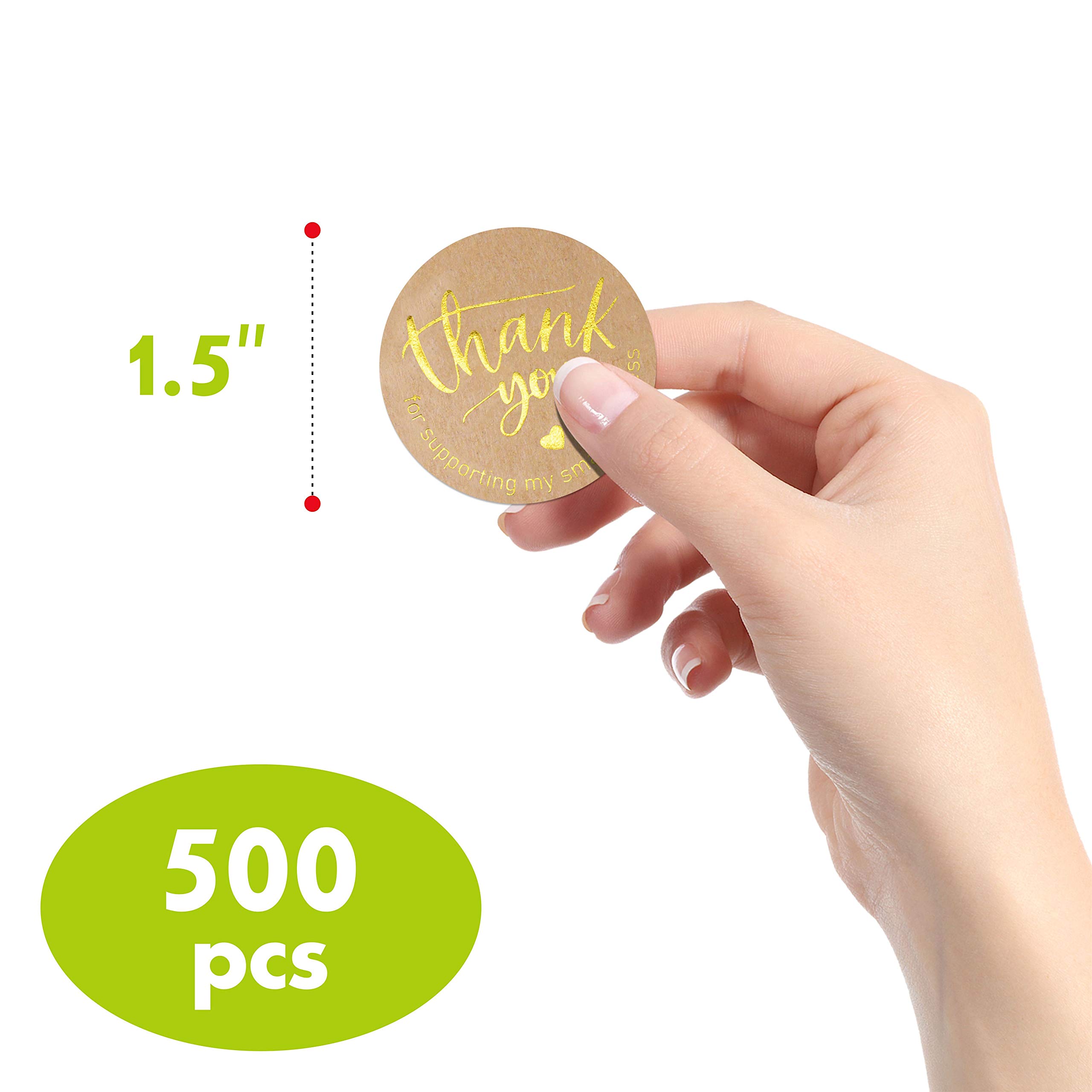 500 PCS Thank You Stickers Kraft Round with Perforation Line for Personal and Business Use (Each Measures 1.5" in Diameter)