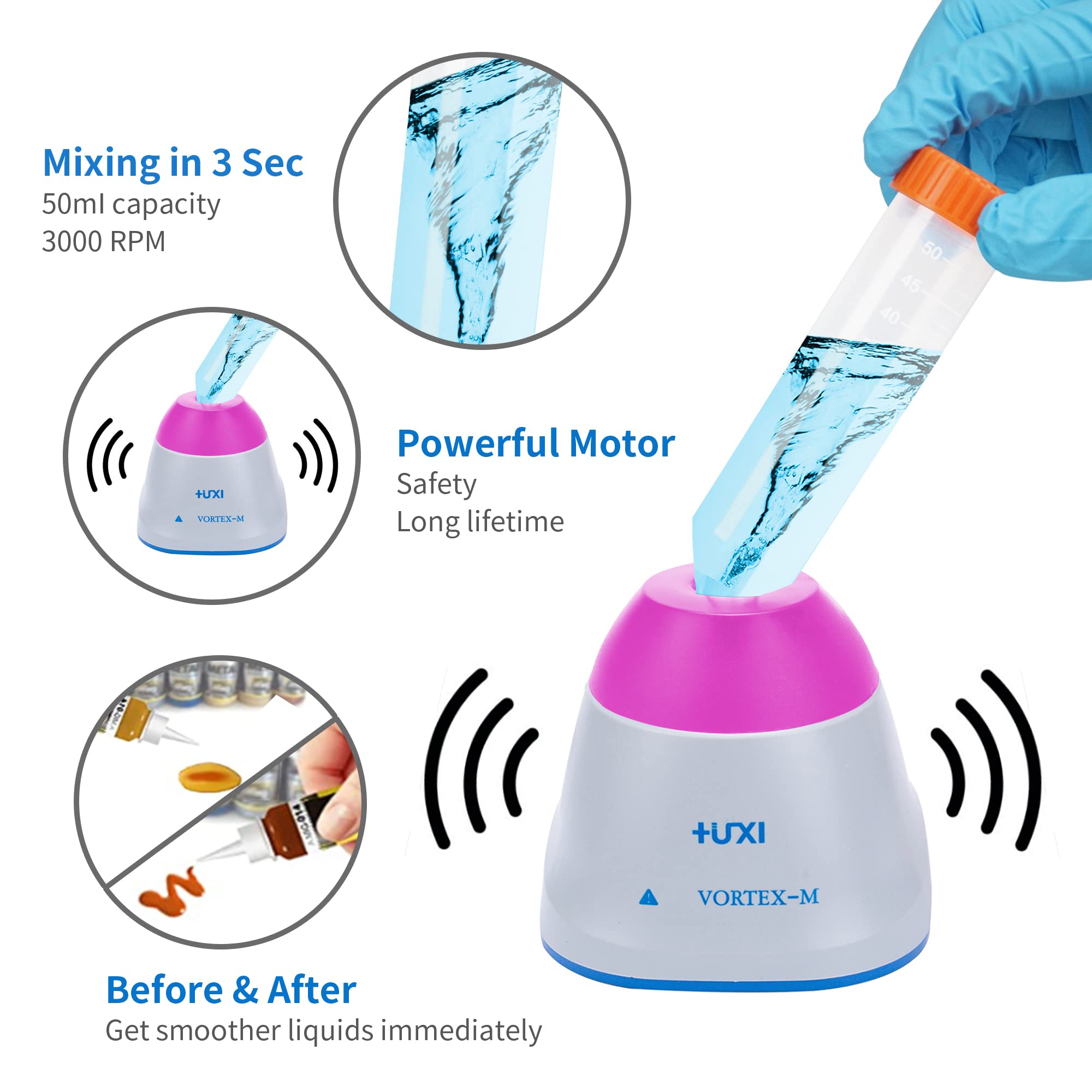 Mini Vortex Mixer HuXi Lab Vortex Shaker, 3000RPM Portable Vortexer with Touch Function for Nail Polish, Eyelash Adhesives, Pigments, Acrylic Paints Mixing, Test Tubes and Centrifuge Tubes 50ML