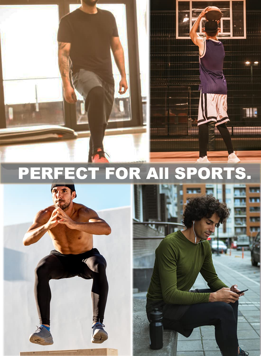 Alvago Men's Compression Pants, Cool Dry Athletic Workout Running Tights Leggings with Pocket/Non-Pocket Black