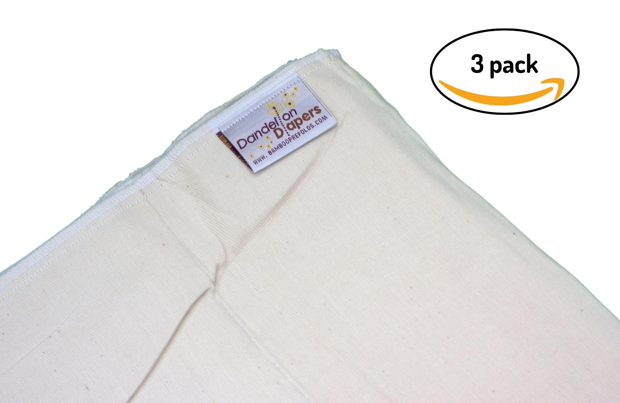 Dandelion Diapers Prefold Cloth Diapers Made from Viscose Bamboo and Cotton Blend Versatile Baby Diaper, 3 Pack - Size 5 Standard Pinless Prefold