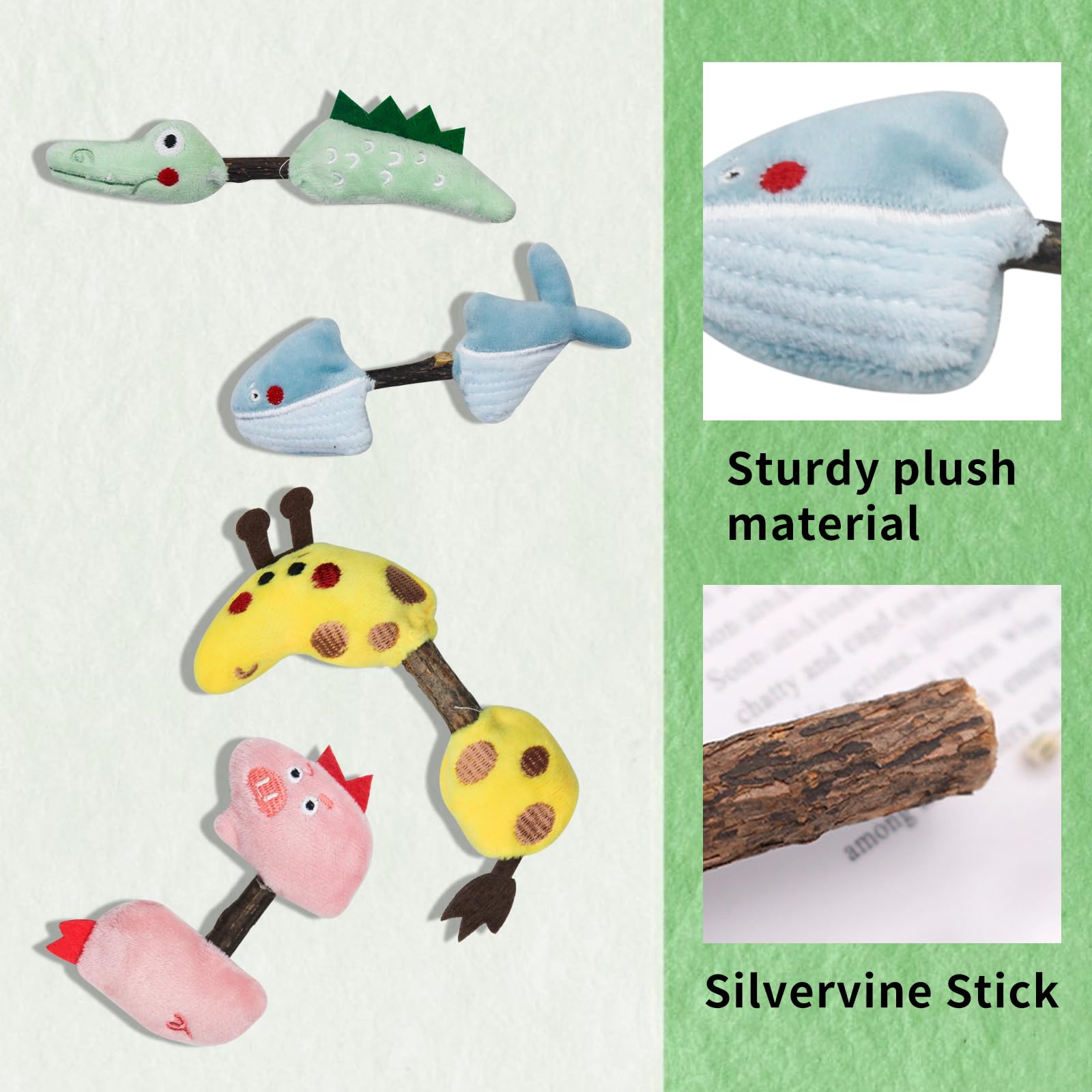 Andiker Silvervine Chew Sticks Cat Toy, 2PCS Animal Shape Kitten Teething Toys with Silvervine Sticks for Indoor Cats, Cute Cat Molar Sticks Plush Toy for Cat Teeth Cleaning Chewing (Crocodile+Whale)