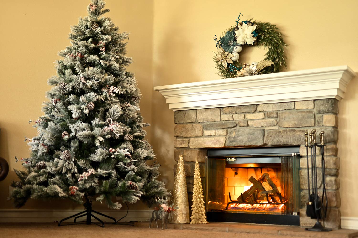 Barton 10-Pieces Ceramic Logs Set Gas Vented Fireplace Realistic Fire Log Stackable Logs Fire Place Fire Pit Insert Fireplace (10pcs) Wood Logs