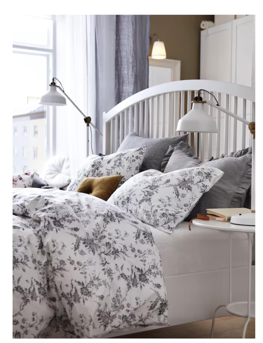 ALVINE KVIST Duvet Cover and Pillowcase, Cotton, Floral, White and Gray, King