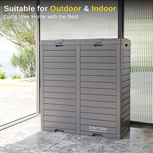 EAST OAK 76 Gallon Outdoor Trash Can | Waterproof Resin Garbage Can with Tiered Lid & Drip Tray | Outside Trash Bin for Patio | Kitchen, Backyard & Deck | Gray Color