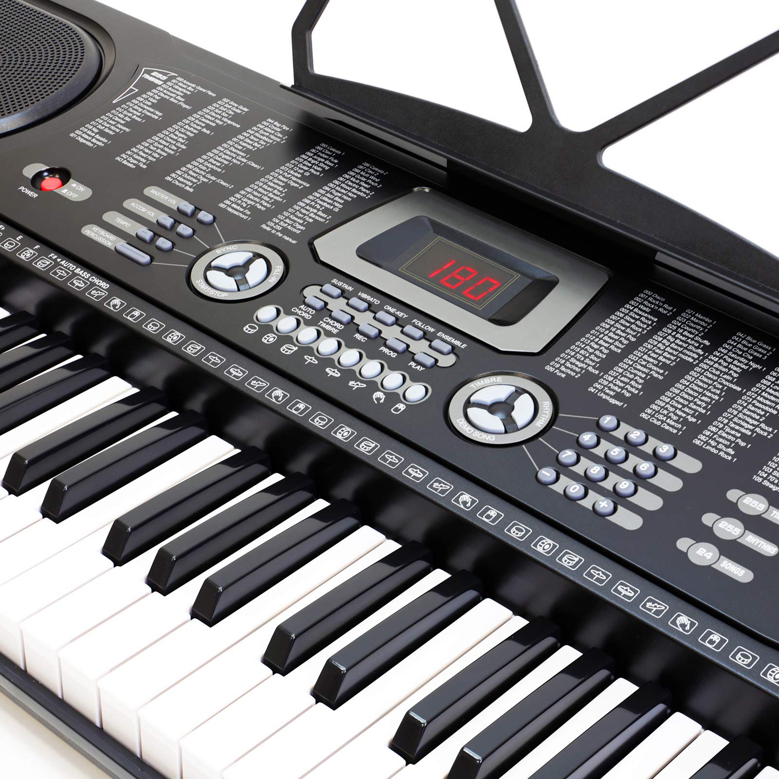 61-Key Electronic Piano Keyboard with 7-Position Adjustable Stand & Microphone - Black