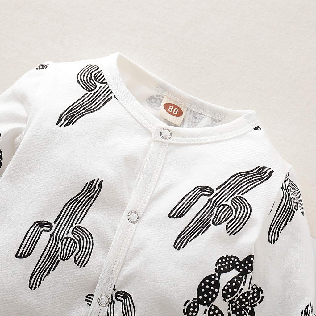 TMEEIHNSS Newborn Baby Boys Girls Bodysuit 2 Piece Set Infant Cactus Print Romper Jumpsuit Hat Outfits Sets (White, 0-3)