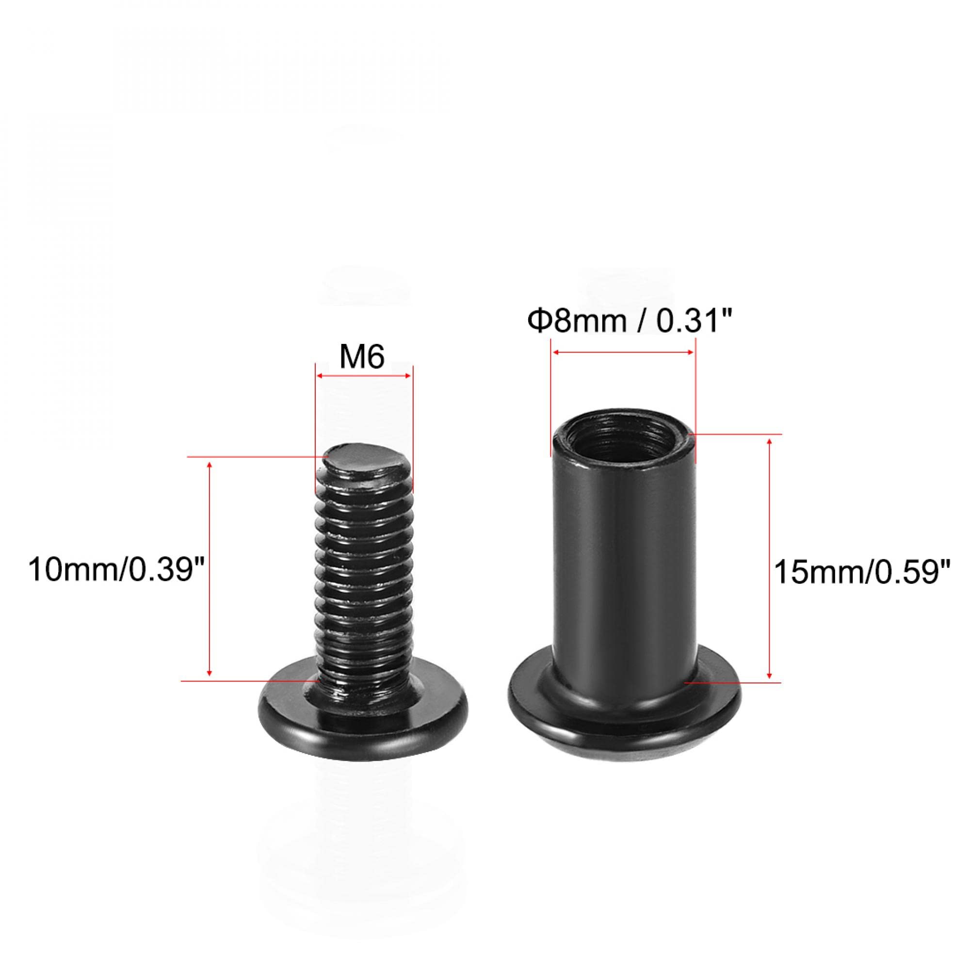 uxcell Screw Post Fit for 5/16"(8mm) Hole Dia, Male M6x10mm Belt Buckle Binding Bolts Leather Fastener Carbon Steel Black 10 Sets