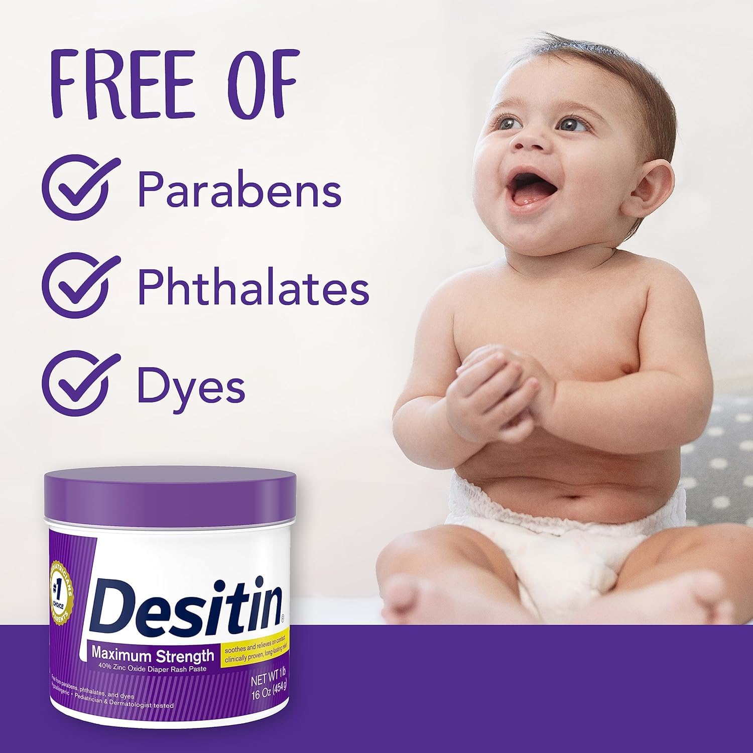 Desitin Maximum Strength Baby Diaper Rash Cream with 40% Zinc Oxide for diaper rash Relief & Prevention, 16 oz