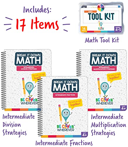 Be Clever Wherever Grade 4 Math Kit, 4th & 5th Grade Math Tool Kit, Intermediate Multiplication Strategies, Intermediate Division Strategies, and Intermediate Fractions Math Reference Books (17 Pc)