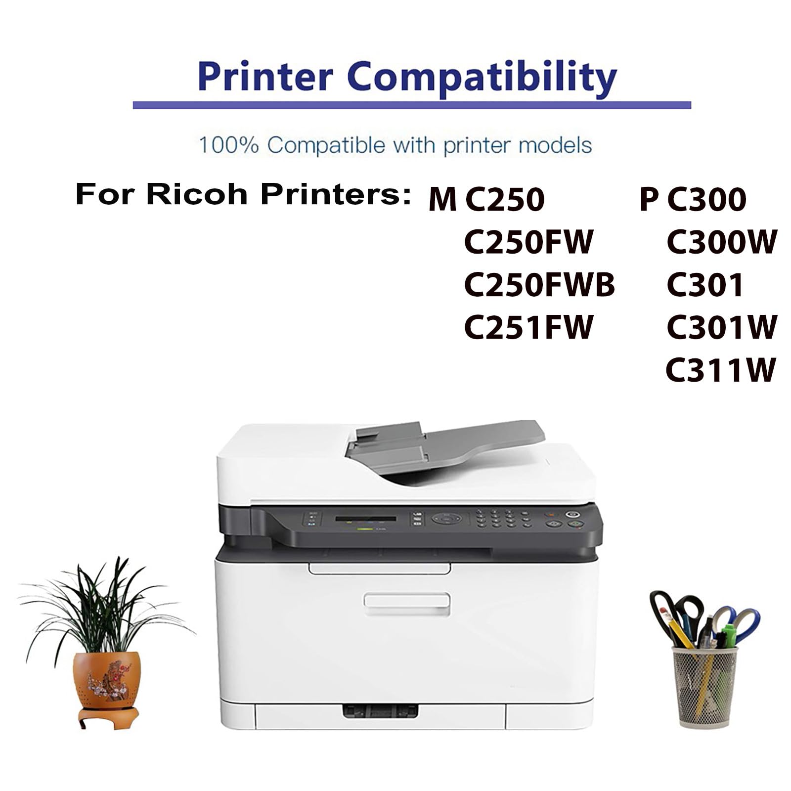 8-Pack (2BK+2C+2Y+2M) Compatible High Yield 408336+ 408337+ 408339+ 408338 Laser Printer Toner Cartridge Used for Ricoh P C300 C300W C301 C301W C311W Printer
