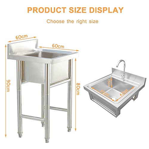 ALEEJA Freestanding Sink Set, Single Bowl Stainless Steel Prep Utility Kitchen Sink with Faucet, Hand Basin for Restaurant, Laundry, Garage, Workstation
