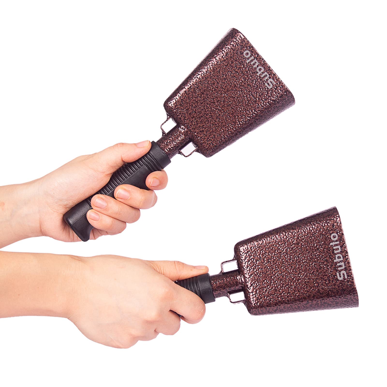9 Inch Cowbell with Handle Cheering Bell 2 Pack for Sports Events Large Solid School Bells & Chimes Percussion Musical Instruments Call Bell Alarm (Retro Copper)