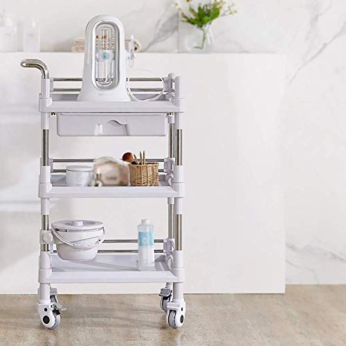 AUNEVN Movable Carts, Kitchen Storage Hand Trucks, 3 Shelf Storage Hand Trucks, Stainless Steel and Abs Trolley with Handle Adjustable Dirt Bucket,Rolling Equipment Cart/White/54X37X100Cm
