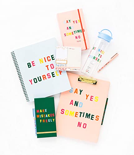 ban.do Rough Draft Blue Large Spiral Notebook with Saying, 11" x 9" with Pockets and 160 College Ruled Pages, Be Nice To Yourself
