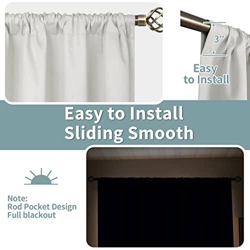 BGment Linen Textured 100% Blackout Curtains for Bedroom, Rod Pocket Double Layers Thermal Insulation Room Darkening Curtains with Liner for Living Room, 2 Panels, 52 x 63 Inches, Off White
