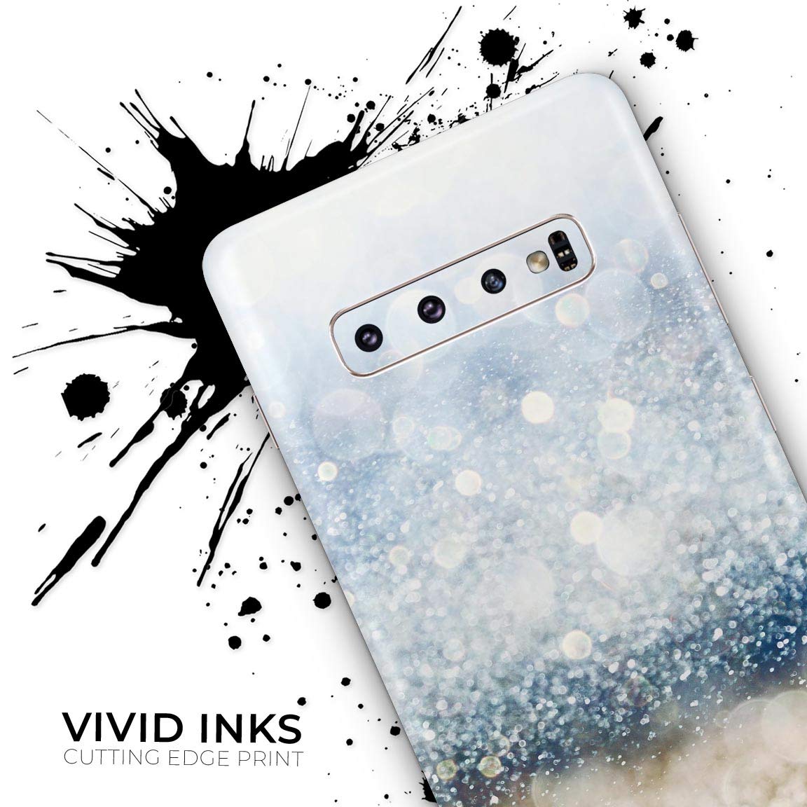 DesignSkinz Unfocused Blue and Gold Sparkles Protective Vinyl Decal Wrap Skin Cover Compatible with The Samsung Galaxy S20 (Screen Trim & Back Glass Skin)
