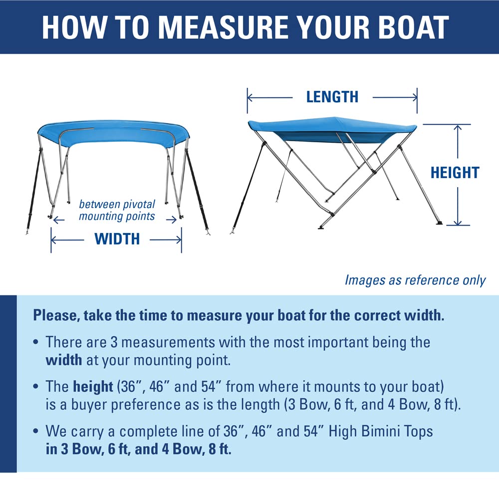 4 Seasons Bimini Tops for Boat Cover 3 Bow 6 ft. Long in Different Sizes & Colours with Frame Canvas Hardware Kit and Boot (Black, 54" High 3 Bow 6' ft. L x 67" - 72" W)