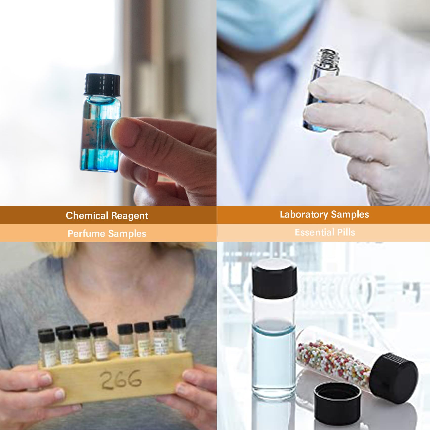 ALWSCI 3 ml Sample Vial, Clear Glass 13-425 Thread Storage Vial, Liquid Sampling Sample Glass Thread Bottles, Capacity 3 ml with 13-425 Black Screw Cap, PE Liner, Pack of 100