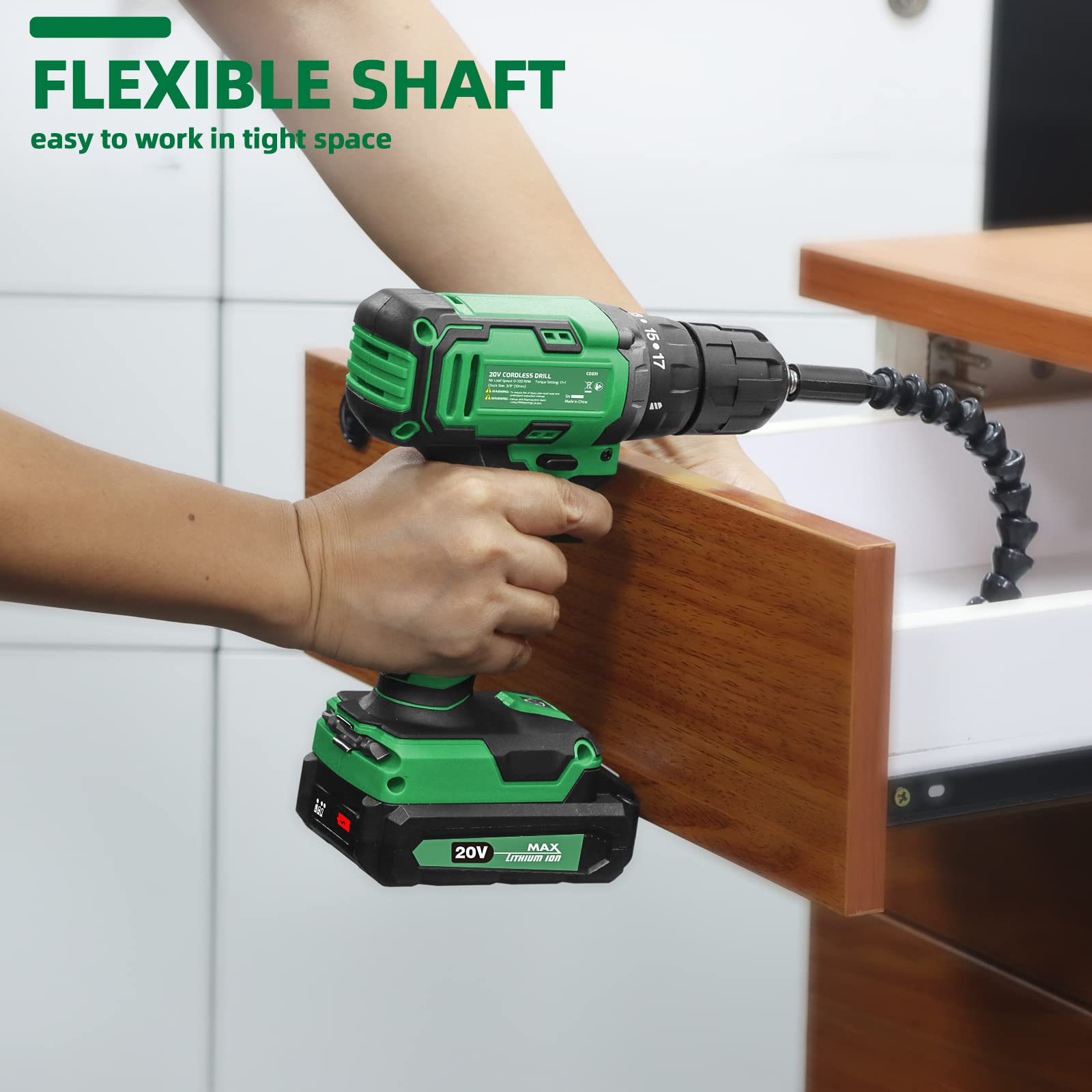 ALTOCRAFT Cordless Drill/Driver Kit 3/8",20V Max Electric Battery Power Drill Set w/22-Piece Accessories,Keyless Chuck,Variable Speed,LED Light,Drilling Wall Wood Metal