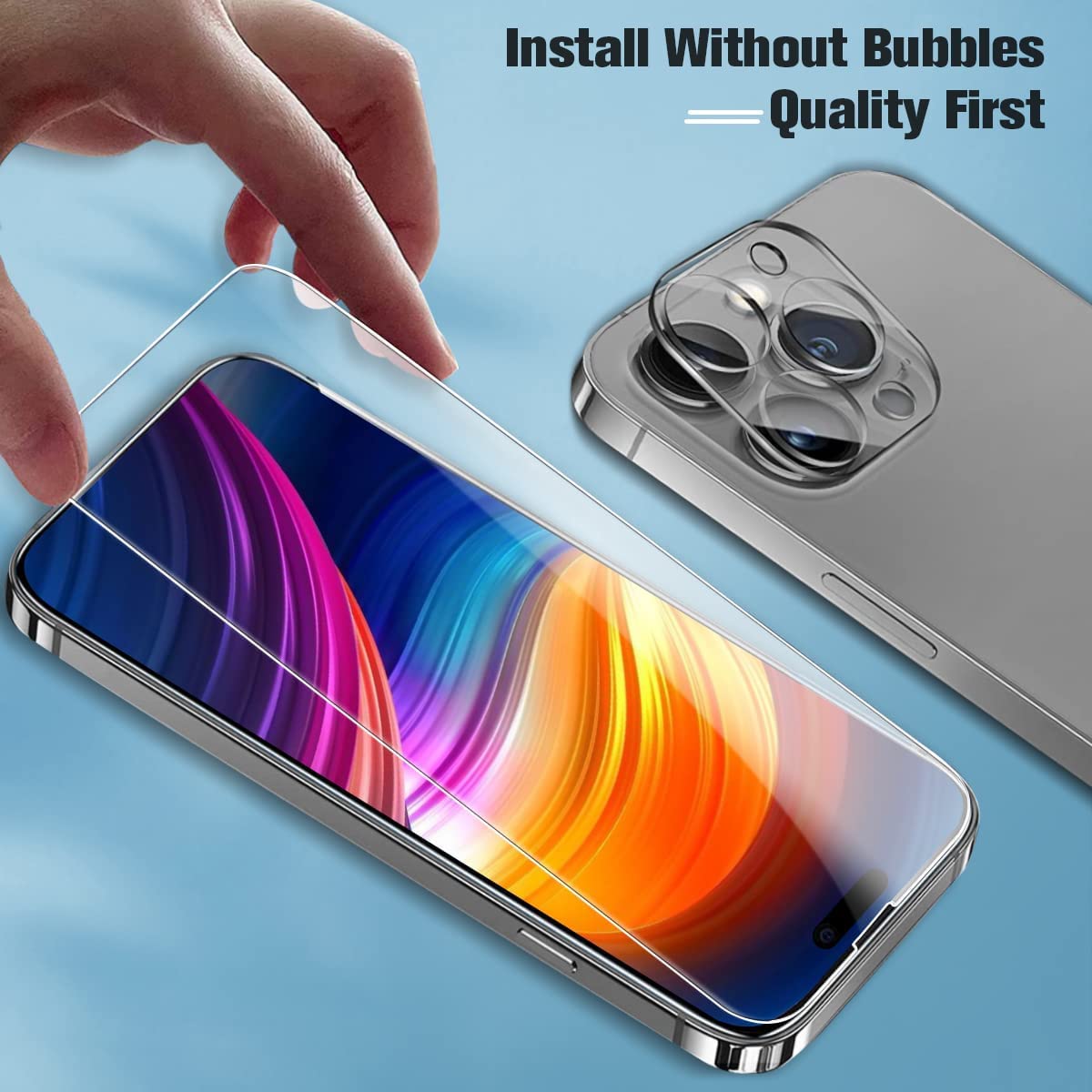 AFSKU [3+2 Pack] Compatible iPhone 14 Pro Max Screen Protector with Camera Lens Protector, Case Friendly, 9H Hardness, HD, Anti-Scratch, for iPhone 14 Pro Max 6.7 Inch Tempered Glass Screen Protector