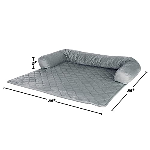 Furniture Protector Pet Cover for Dogs and Cats with Shredded Memory Foam filled 3-Sided Bolster Soft Plush Fabric by PETMAKER – 35” x 35” Gray