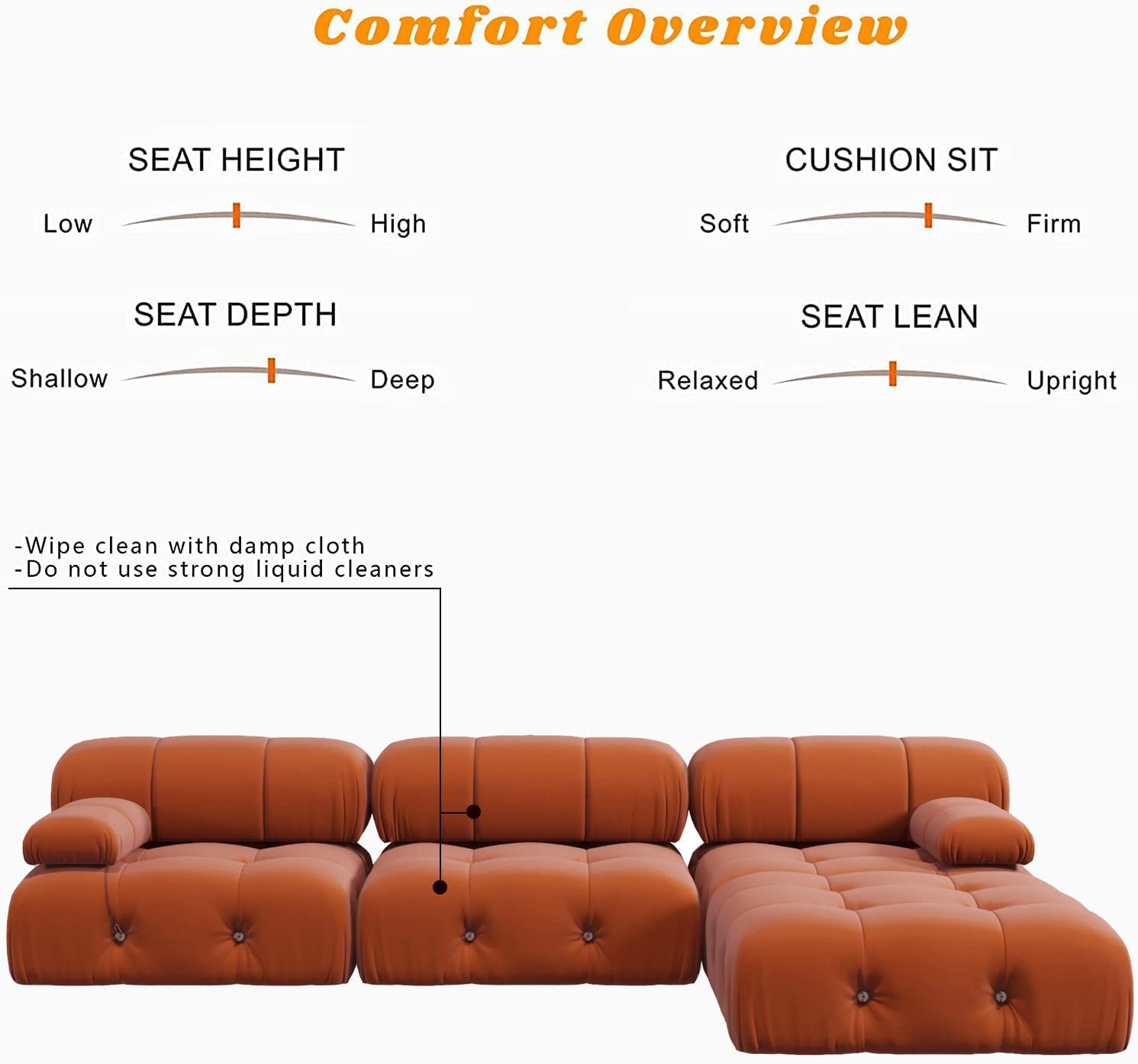 BOKIFOL Sectional Sofa, Modular Sectional Couch with Ottomans- L Shaped Couch for Living Room, 4 Seater Sofa Sets,104"(Orange)