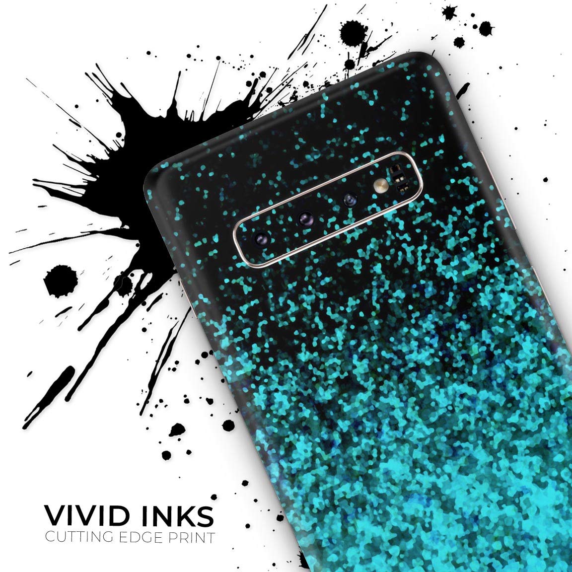 DesignSkinz Black and Turquoise Unfocused Sparkle Print Protective Vinyl Decal Wrap Skin Cover Compatible with The Samsung Galaxy S20 (Screen Trim & Back Glass Skin)