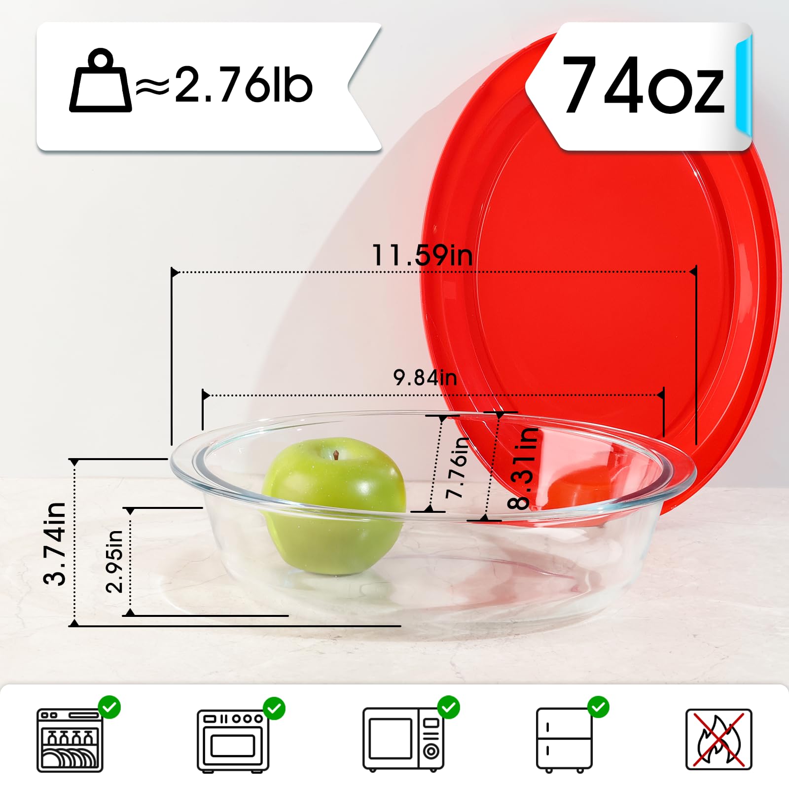 NUTRIUPS Glass Casserole Dish with Plastic Lid, 2.2 Qt Deep Oval Casserole for Oven, Tempered Glass Baking Dish