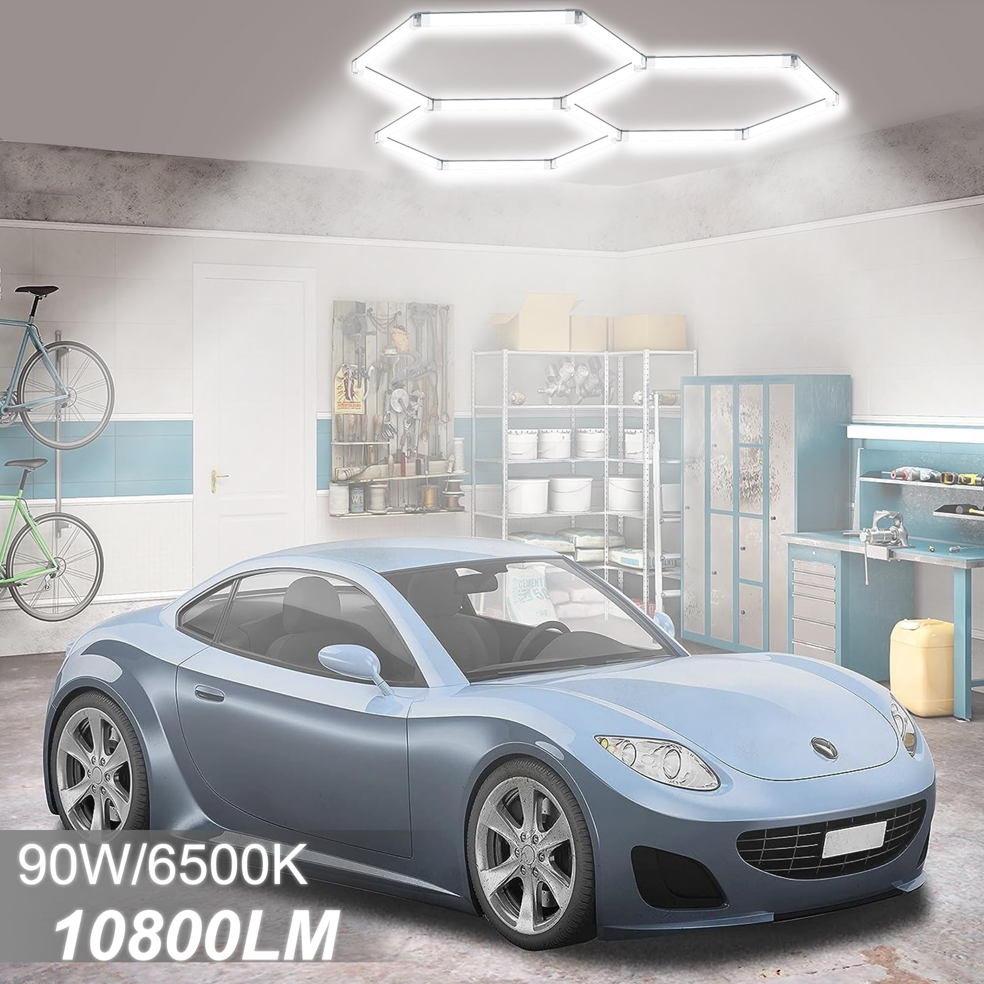 Wanzvisk Hexagon Led Lights,3 Hex Grid for Garage,16 Pack Aluminum 90W 10800LM Super Bright Hexagon Garage Ceiling Light for Gym Shop Basement Car Detailing Hexcal Studio Lighting