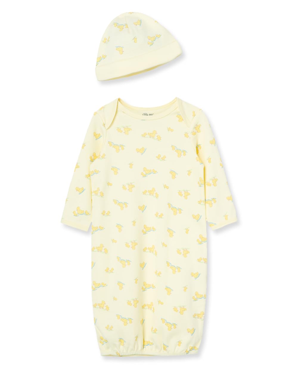 Little Me Unisex Baby 2-Piece Nightgown and Cap Set, Pear Sorbet Duckies, 0-3 Months