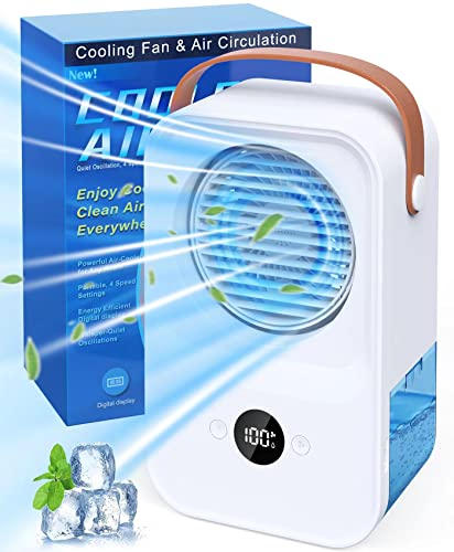 clleylise Portable Personal Air Cooler - Powerful, Quiet, and Energy Efficient USB Evaporative Air Cooler Cooling Fan in 4 Speed For Bedroom, Office, Living Room & More