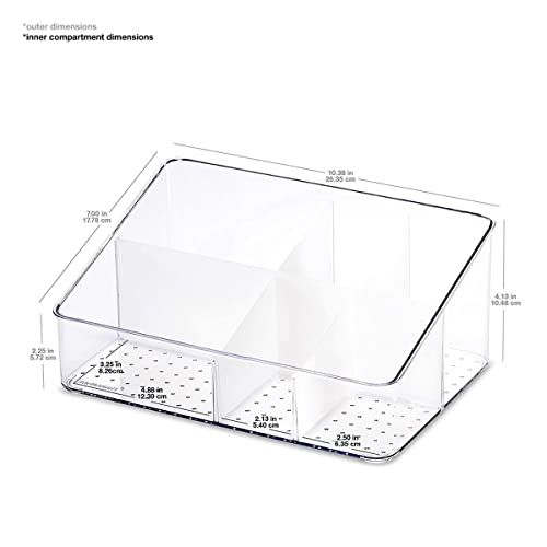 Madesmart 6-Compartment Angle Storage Bin for Bathroom Organization, Plastic Bathroom Storage Bin with Open Top Design, Frost