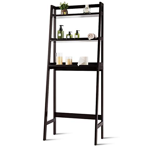 Tangkula Bathroom Space Saver, Over The Toilet Storage Rack, Free Standing 3-Shelf Bathroom Organizer, Multifunctional Bathroom Toilet Rack (Brown)