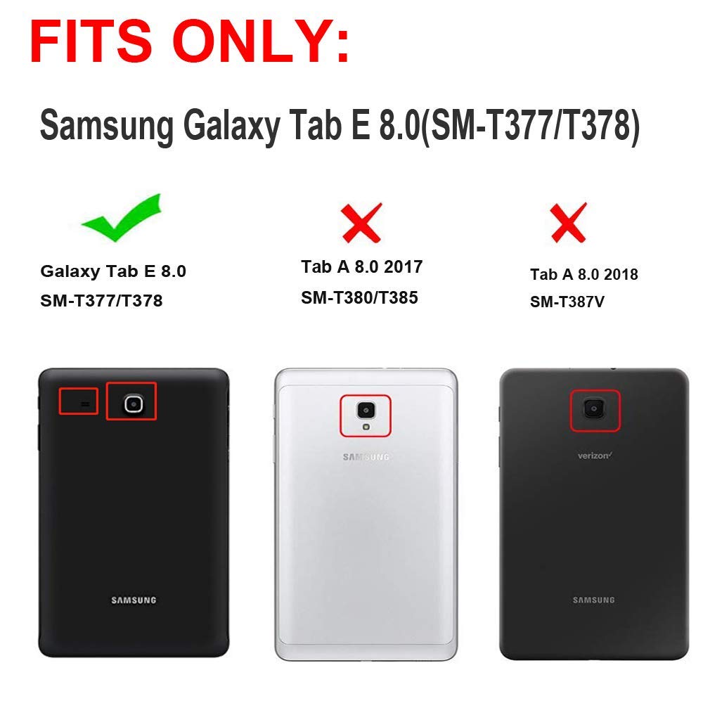 TIMISAM Samsung Galaxy Tab E 8.0 Case, Heavy Duty Hybrid Shockproof Protection Cover Built with Kickstand and Hand Strap for Samsung Galaxy Tab E 32GB SM-T378/Tab E 8.0 Inch SM-377 Tablet (Black)
