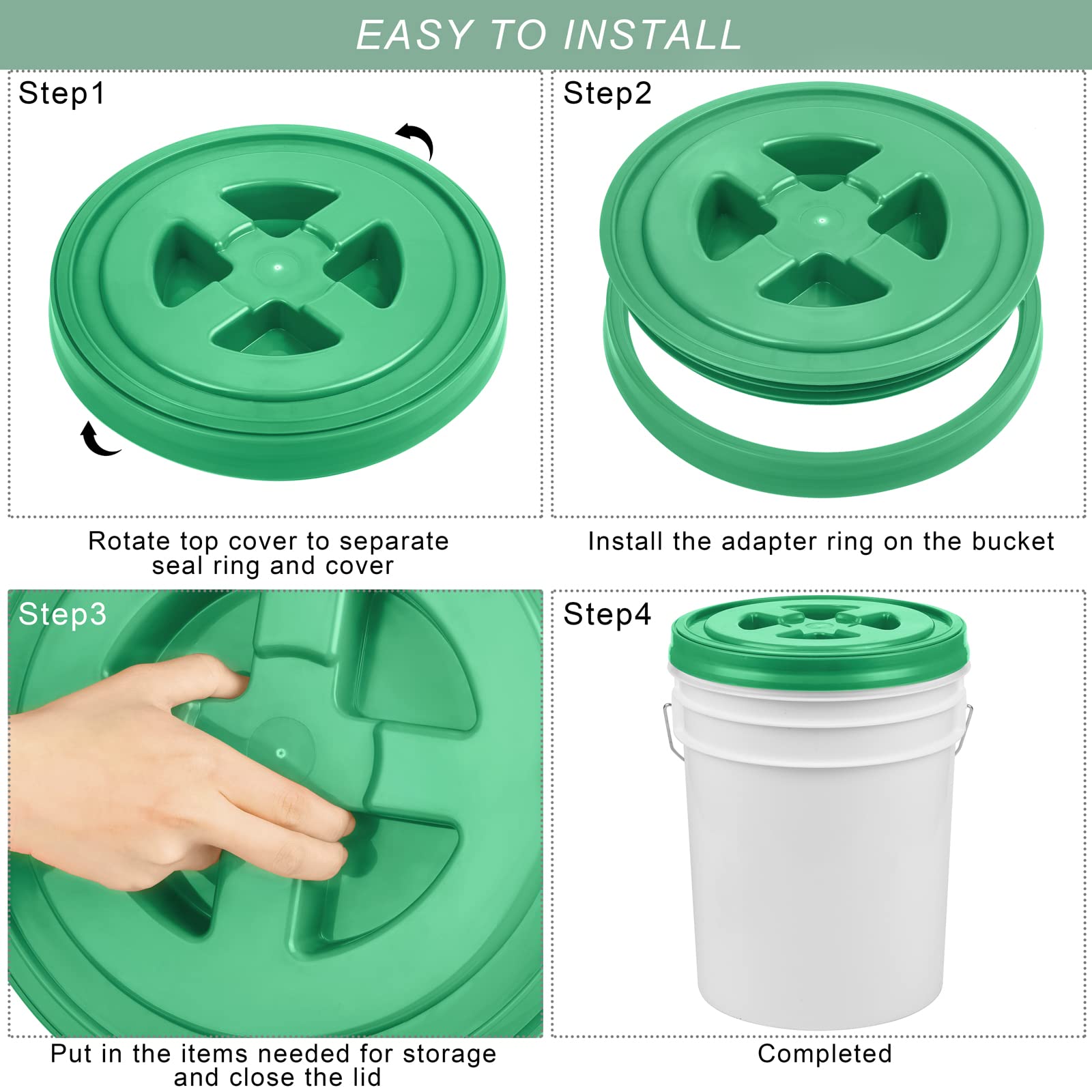Aodaer 4 Pieces Seal Lid 5 Gallon Bucket Twist Lid Food Storage Container Lid Reusable Plastic Seal Lid Food Storage Container Lids (Red, Yellow, Blue, Green)