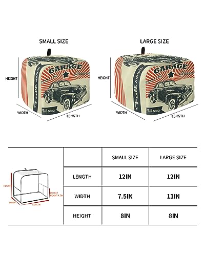 4 Slice Toaster Cover Retro Car Garage Since 1960 Toaster Dust Cover with Pockets Washable Toaster Cover for Kitchen Small Appliance Bread Machine Covers Home Decor