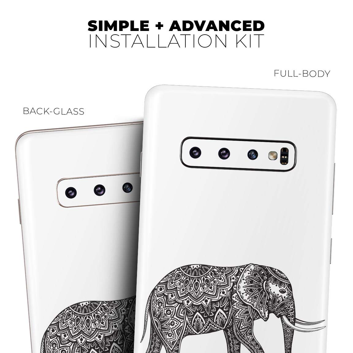DesignSkinz Black and White Aztec Ethnic Elephant Protective Vinyl Decal Wrap Skin Cover Compatible with The Samsung Galaxy S20 (Screen Trim & Back Glass Skin)