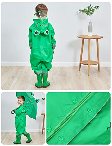 Vmonyco Kids One Piece Rainsuit Toddler Raincoat Waterproof Girls Lightweight Rain Coats/Jacket Girls Boy Green