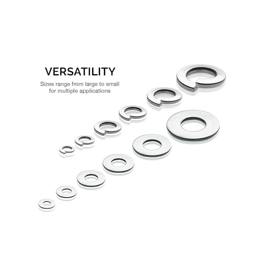 NEIKO 50400A Stainless Steel Lock and Flat Washer Assortment | 350 Piece Set | 12 Different Sizes in Spring Lock and Flat Design | Prevent Loose Fasteners