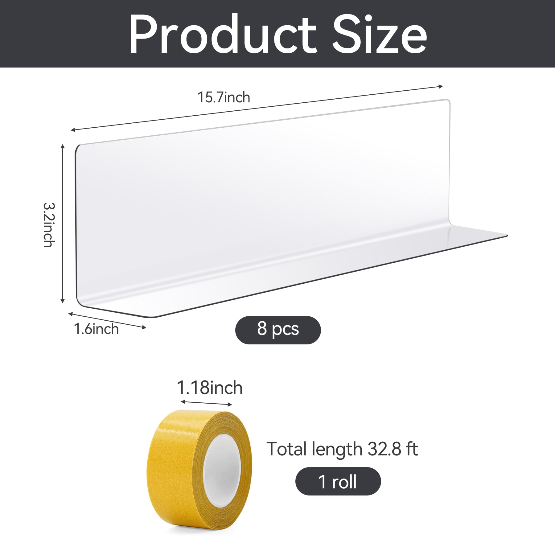 8 Pack Under Couch Blocker, 16in Long x 1.6in High Under Bed Blocker, Under Couch Guards with Cloth-Based Tape to Prevent Pets Toys from Getting Under Sofa Bed Furniture Gap