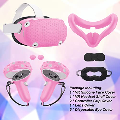 Accessories Compatible with Oculus Quest 2 Silicone Touch Controller Grip Cover, Face Cover, Headset Shell Cover, Protective Lens Case, Disposable Eye Sleeves