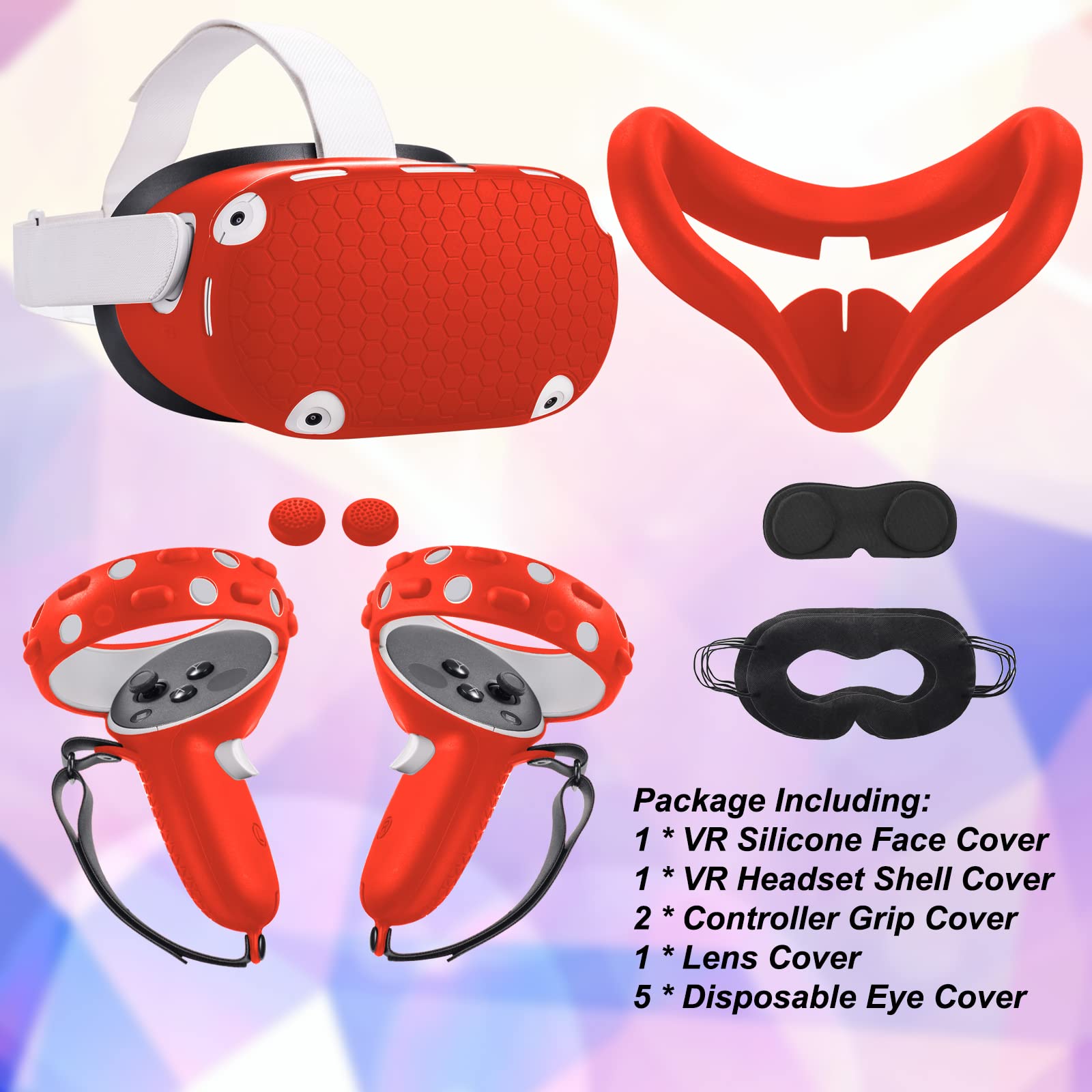 Accessories Compatible with Oculus Quest 2 Silicone Touch Controller Grip Cover, Face Cover, Headset Shell Cover, Protective Lens Case, Disposable Eye Sleeves